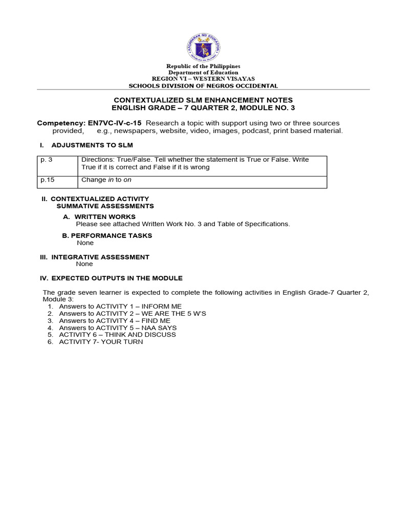 Q2 Module-3 Enhancement-Notes G7 English | PDF | Human Communication ...