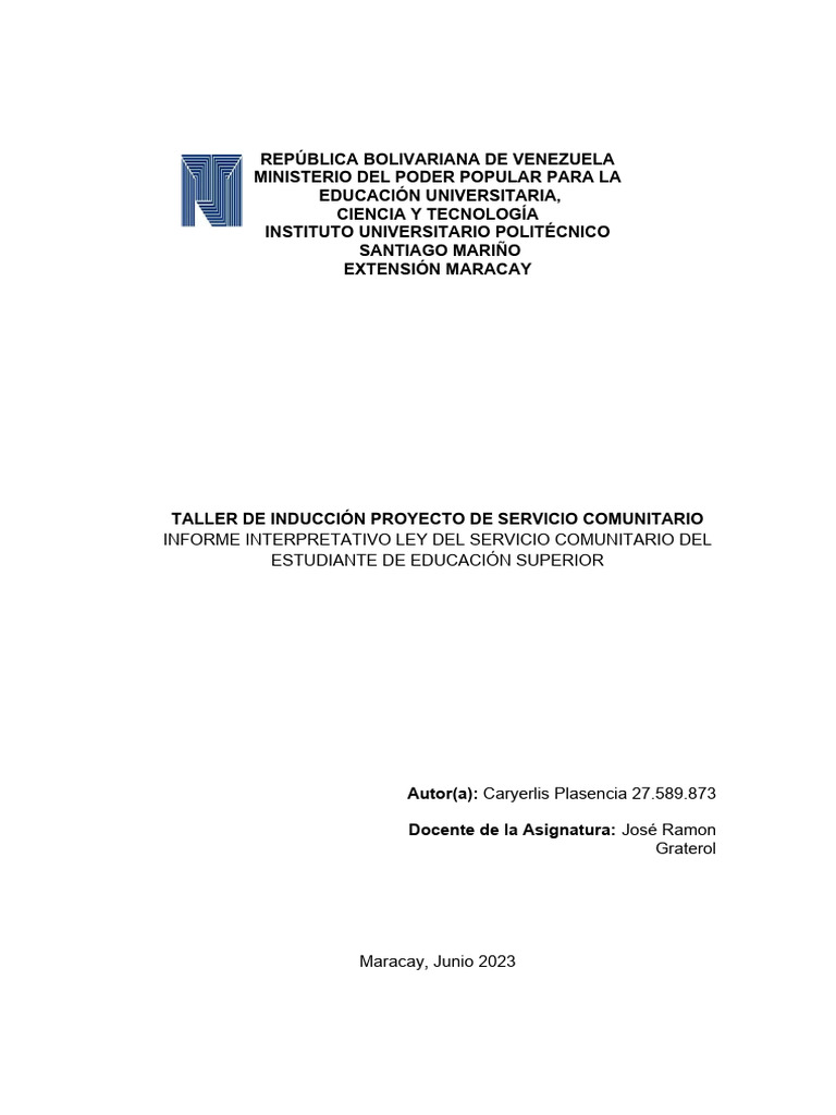 Informe Interpretativo Servicio Comunitario - 27589873plasencia | PDF ...