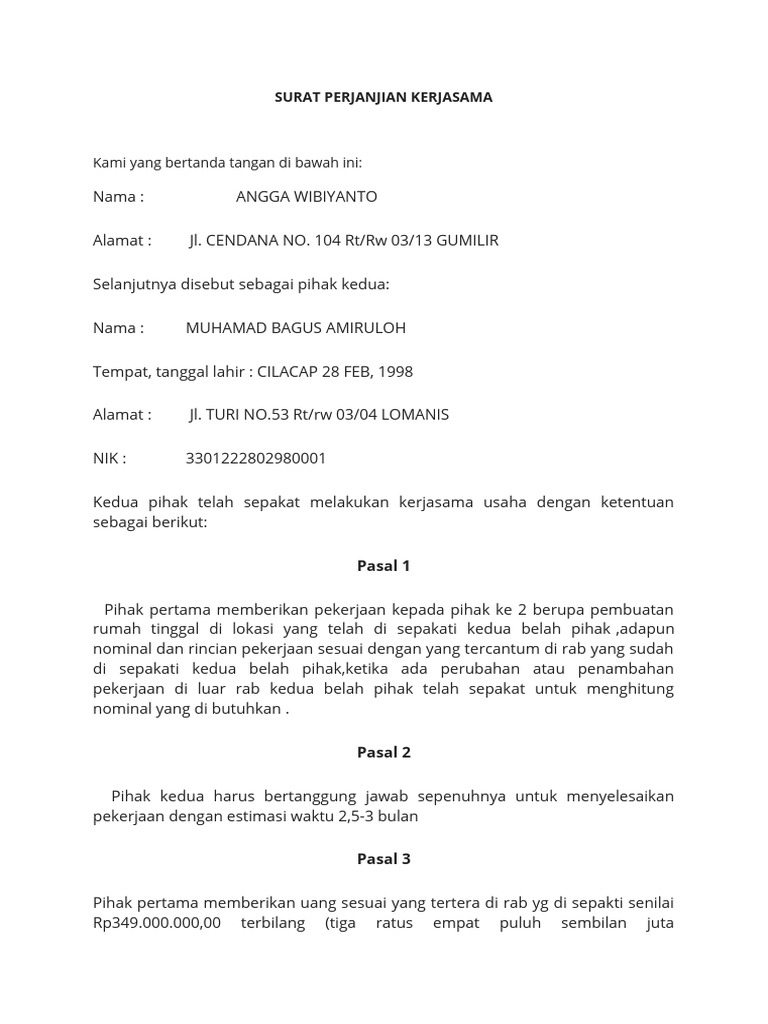 Surat Perjanjian Kerjasama Pdf