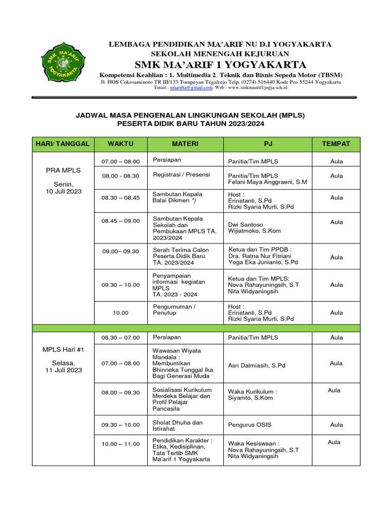 JADWAL MPLS 2023 Fix | PDF