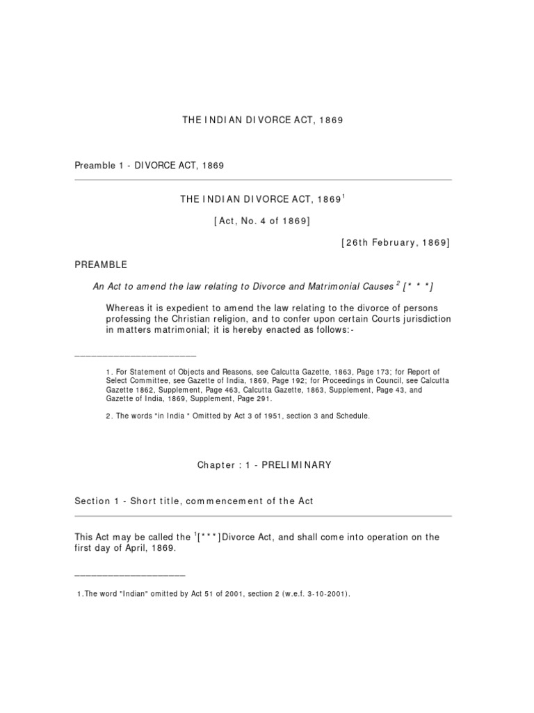 Indian Divorce Act 1869 | PDF | Divorce | Alimony