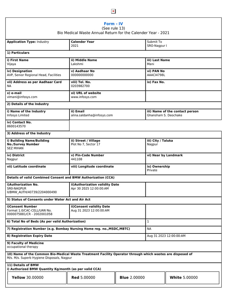 Biomedical Waste Returns Nagpur 2022 | PDF | Waste | Medicine