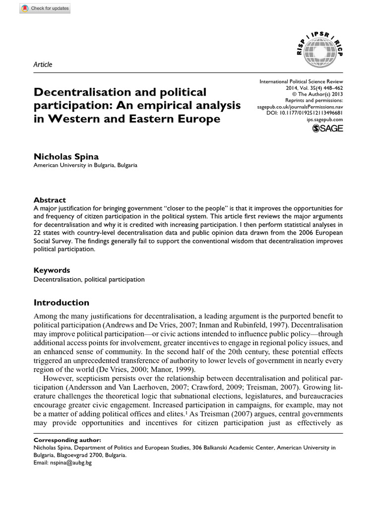 Decentralisation and Political Participation in Europe | PDF ...