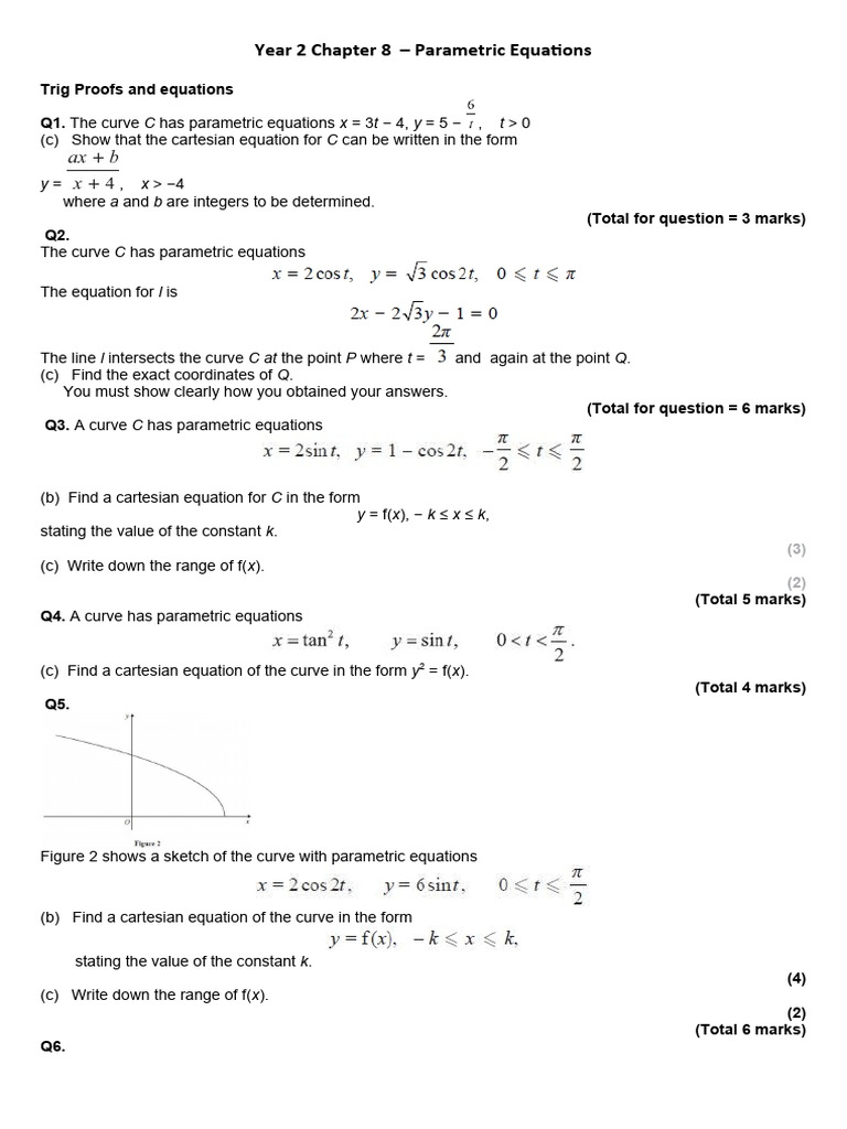 Parametric Equation HW | PDF | Equations | Mathematical Concepts
