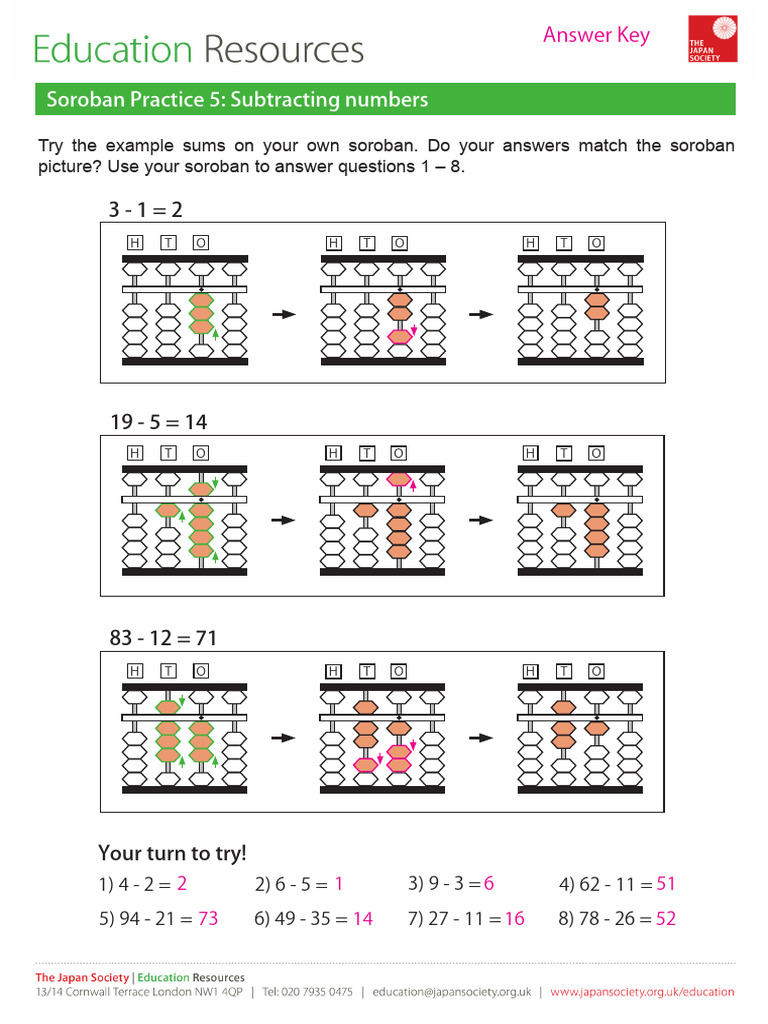 Soroban Practice 5 Answers | PDF