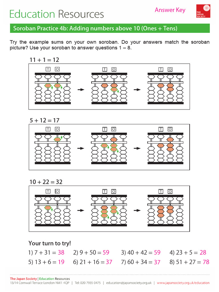 Soroban Practice 4b Answers | PDF