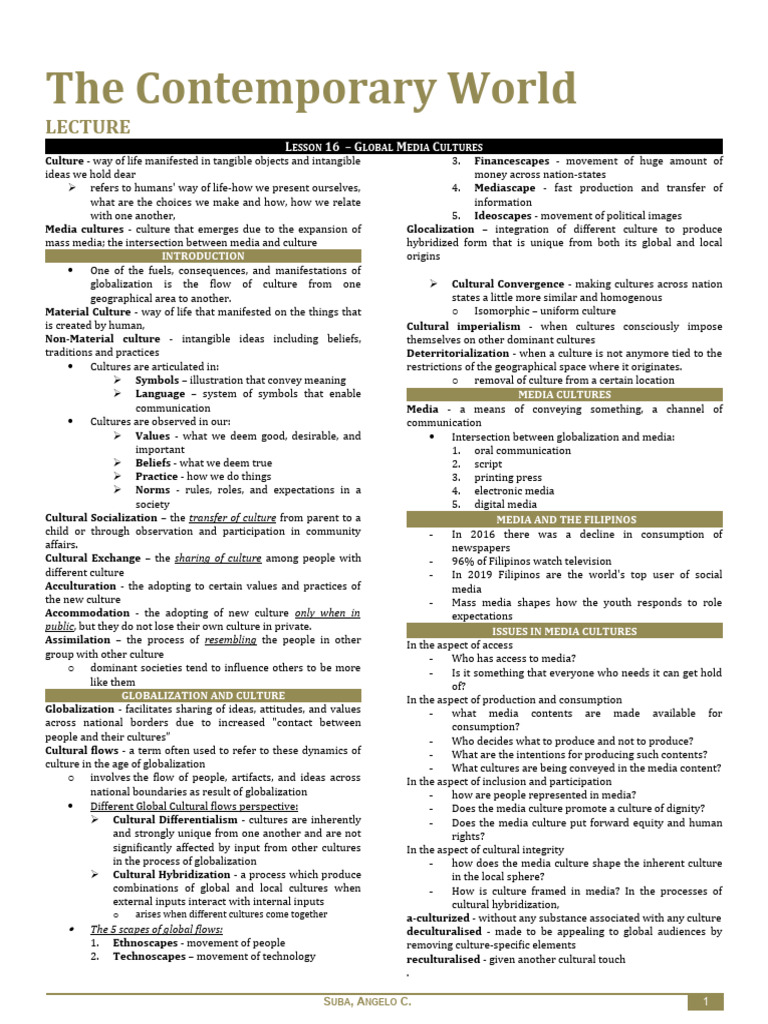 Contemporary World Finals Notes | PDF | Internet Of Things | Mass Media