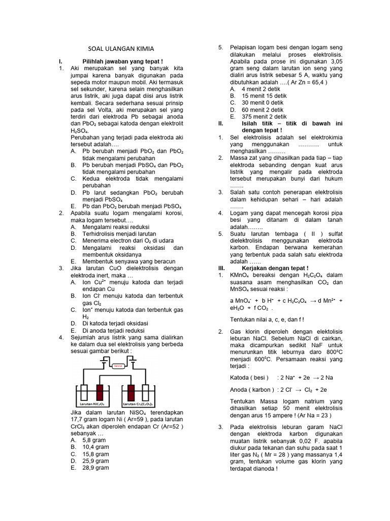 Soal Uh Elektrolisis | PDF