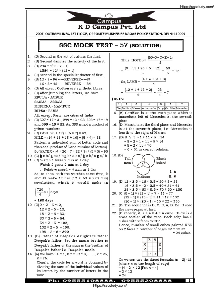 SSC CGL Model Paper - 3 Solution PDF | PDF