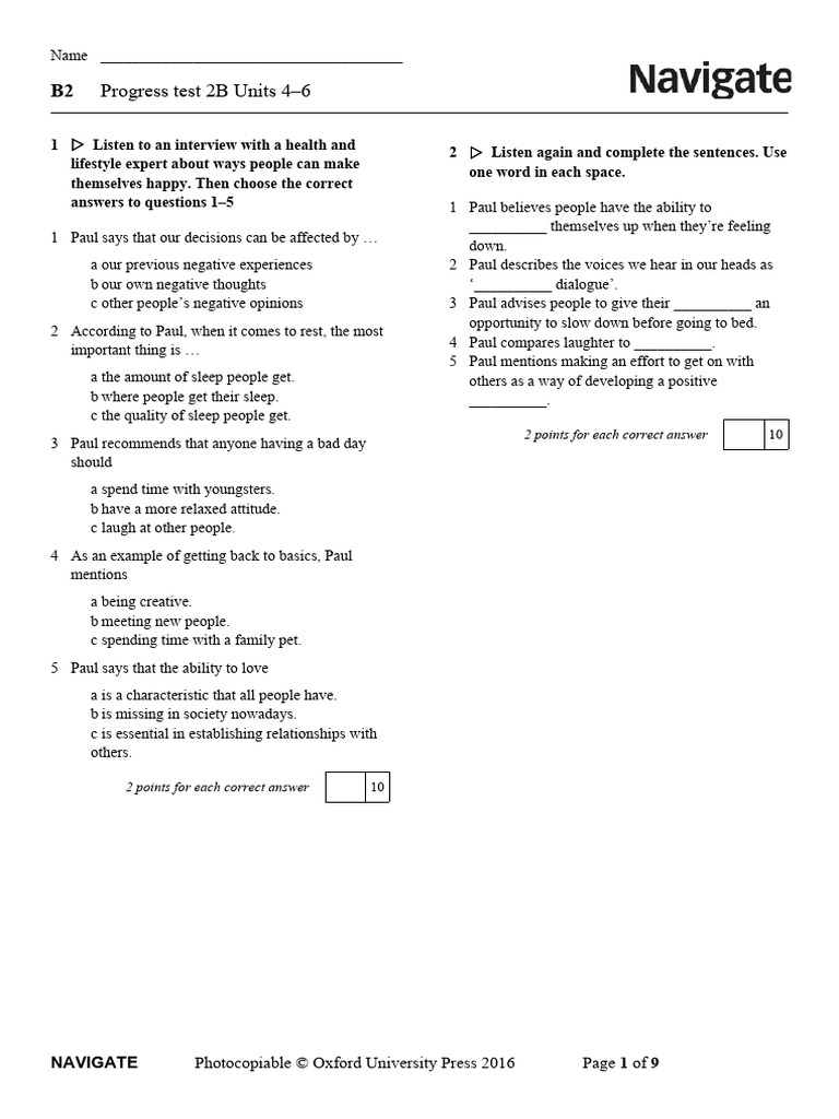 Progress Test 2B (Units 4-6) | PDF | Community | Taxes
