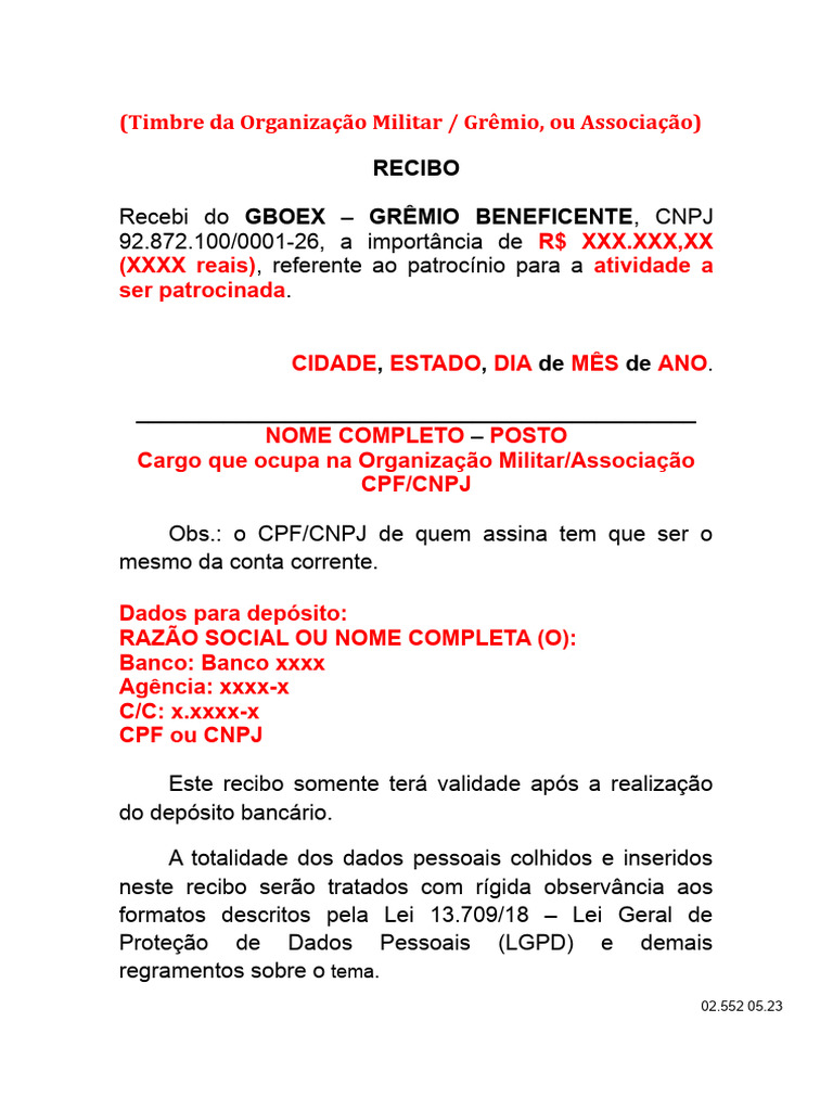Recibo de Patrocínio GBOEX | PDF