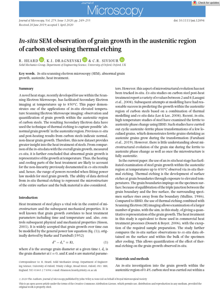 Journal Of Microscopy 2020 Heard In Situ Sem Observation Of Grain
