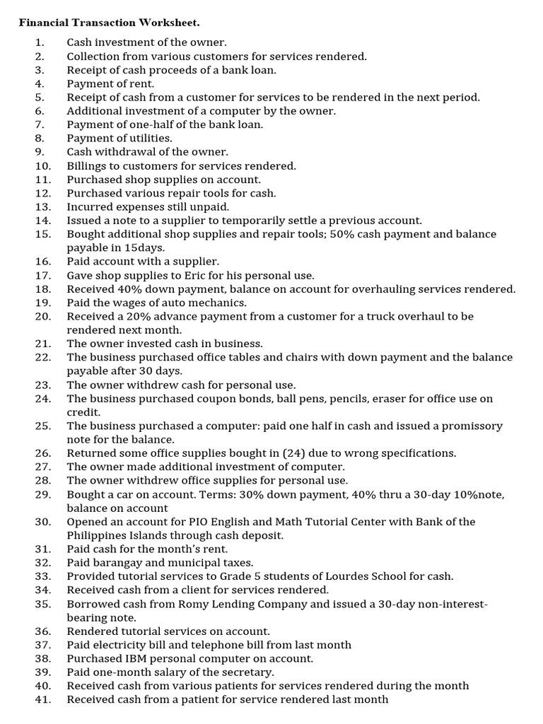 Sir Win Accounting Lectures - Financial Transaction Worksheet | PDF ...