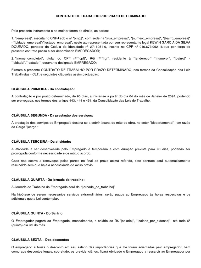 Modelo Contrato 3 Meses | PDF | Business | Direito Privado