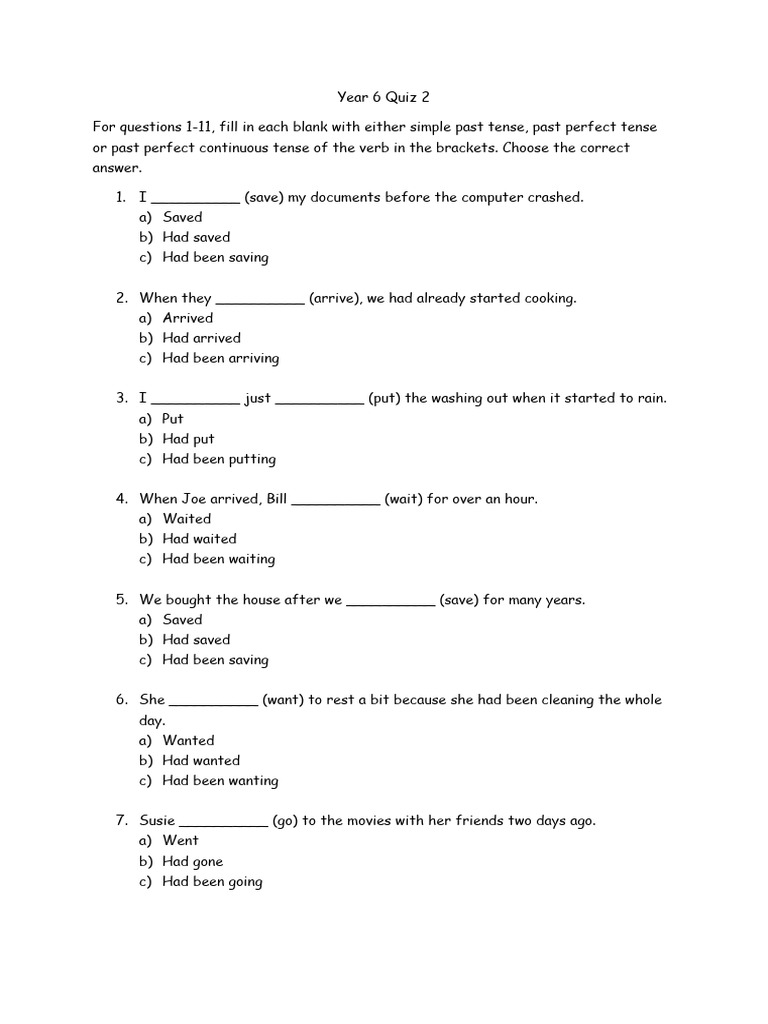 Year 6 Quiz 2 | PDF