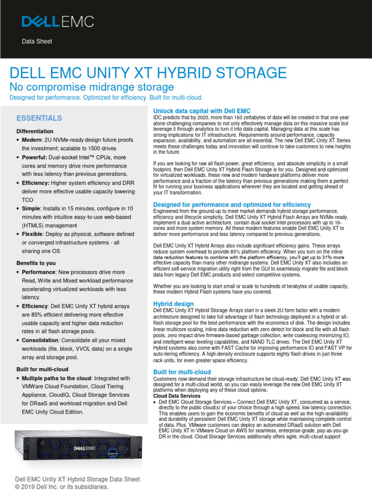 h17716 Dell Emc Unity XT Hybrid Family Ds | PDF | Cloud Computing ...