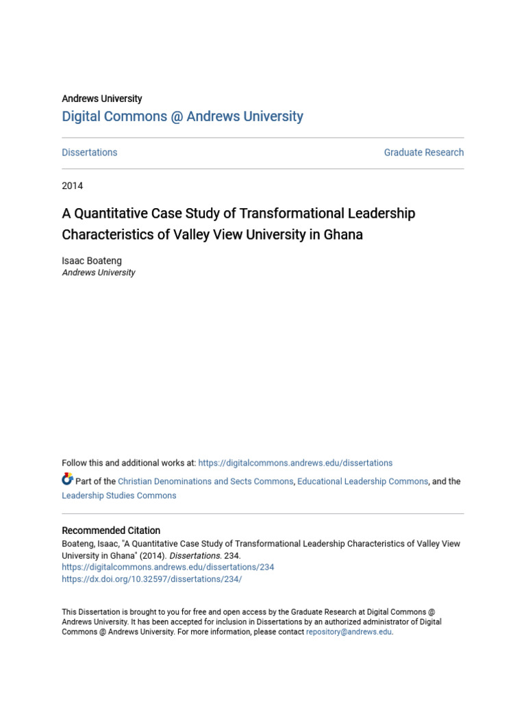 A Quantitative Case Study of Transformational Leadership Characte | PDF | Leadership ...