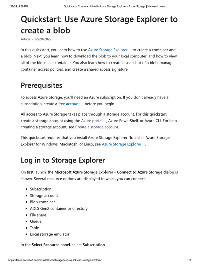 Use Azure Storage Explorer To Create A Blob | PDF