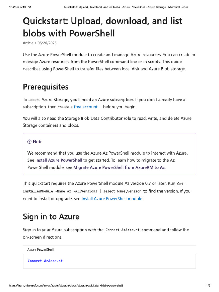 Upload, Download, and List Blobs With PowerShell | PDF