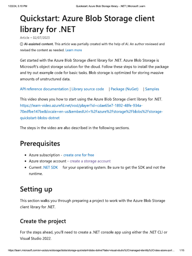 Azure Blob Storage Client Library For | PDF