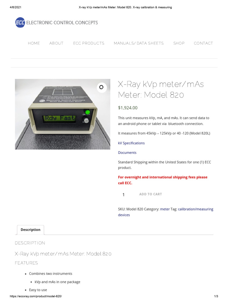 X-Ray KVP Meter - Mas Meter - Model 820. X-Ray Calibration & Measuring | PDF | Calibration | X Ray