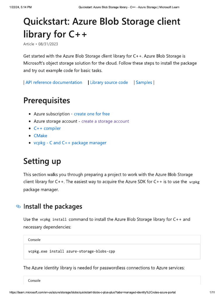 Azure Blob Storage Client Library For C++ | PDF