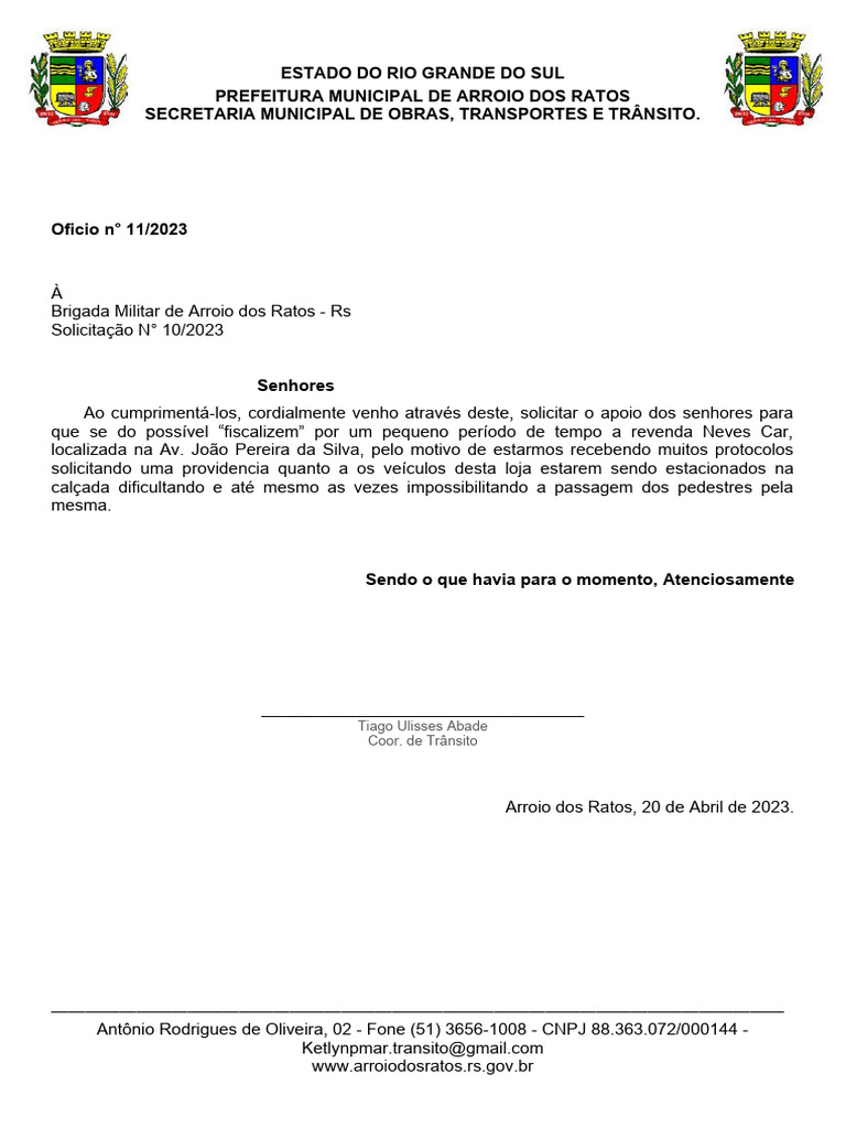 Oficio 11 de 2023 Brigada Militar | PDF