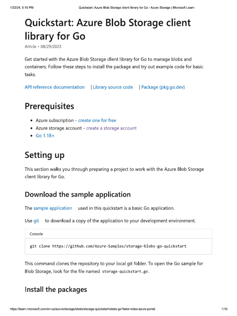 Azure Blob Storage Client Library For Go | PDF