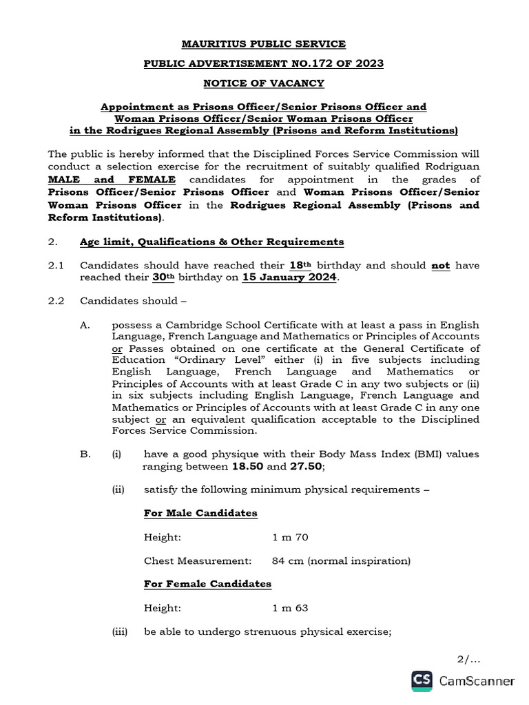 Prisons Officer Recruitment in Rodrigues | PDF | Prison