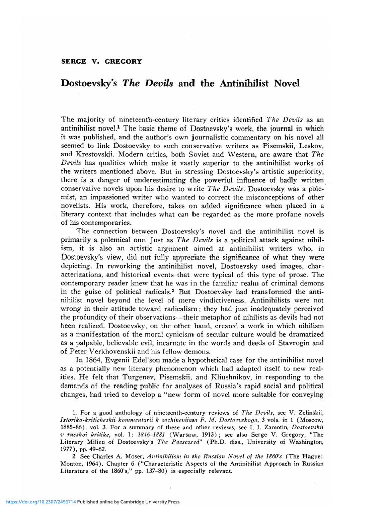Dostoevskys The Devils and The Antinihilist Novel | PDF