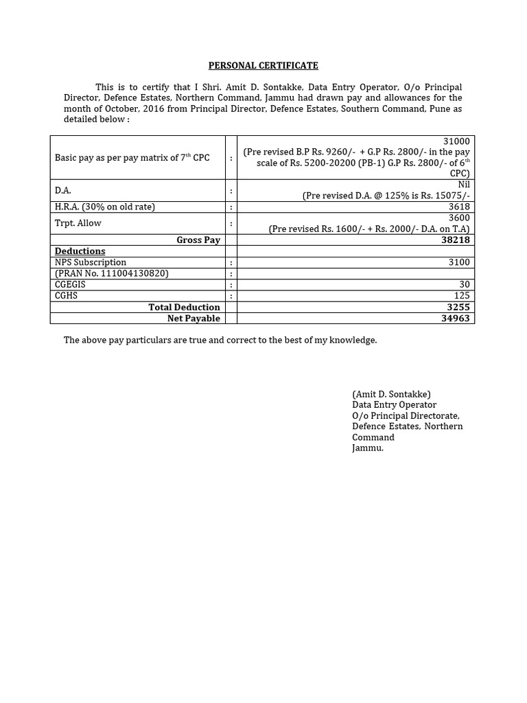 Personal Certificate For Pay | PDF | Government Finances | Taxes