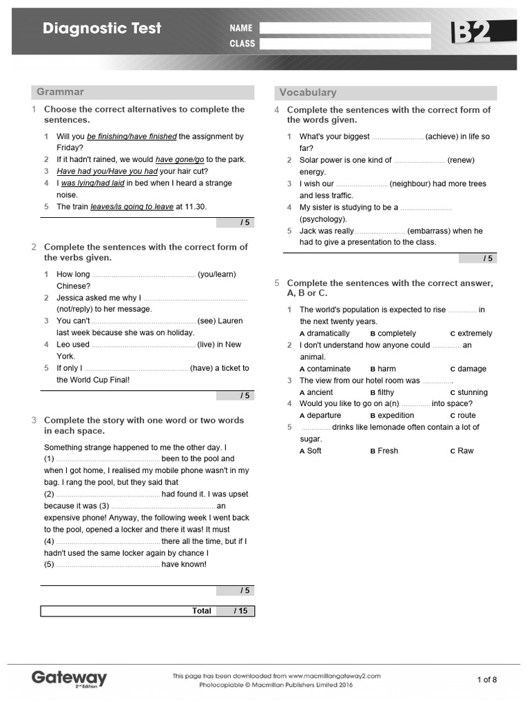 B2 Diagnostic Test | PDF | Text Messaging | English Language