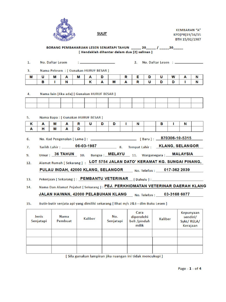 Borang Senjata API 2023 FULL | PDF