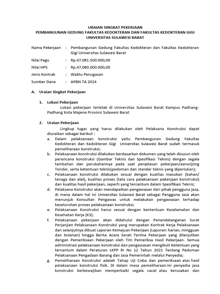 Uraian Singkat Pek Pembangunan FKFKG Unsulbar 16 JAN 2024 | PDF ...