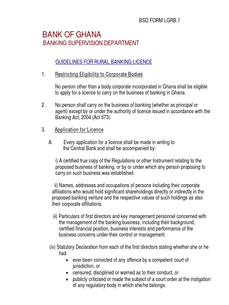 Guidelines For Rural Banking Licence | PDF | Legal Personality | Banks