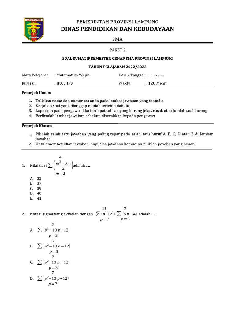 2.1 Naskah Soal Paket 2 Pat MTK Wajib Kelas Xi K 13 | PDF