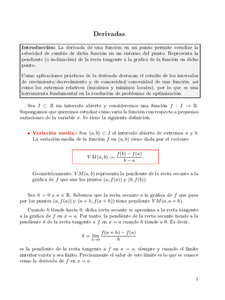 Resumen Derivadas | PDF | Derivado | Pendiente