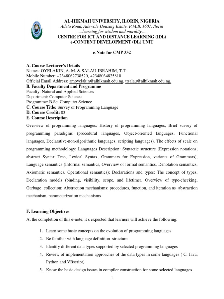 Lecture Note From AL-Hikmah | PDF | Programming Paradigms | Programming ...