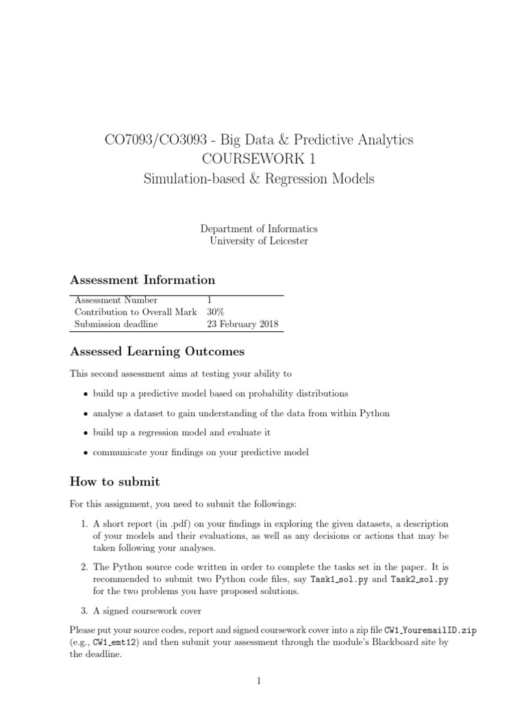 CW1 Paper | PDF | Applied Mathematics | Statistics