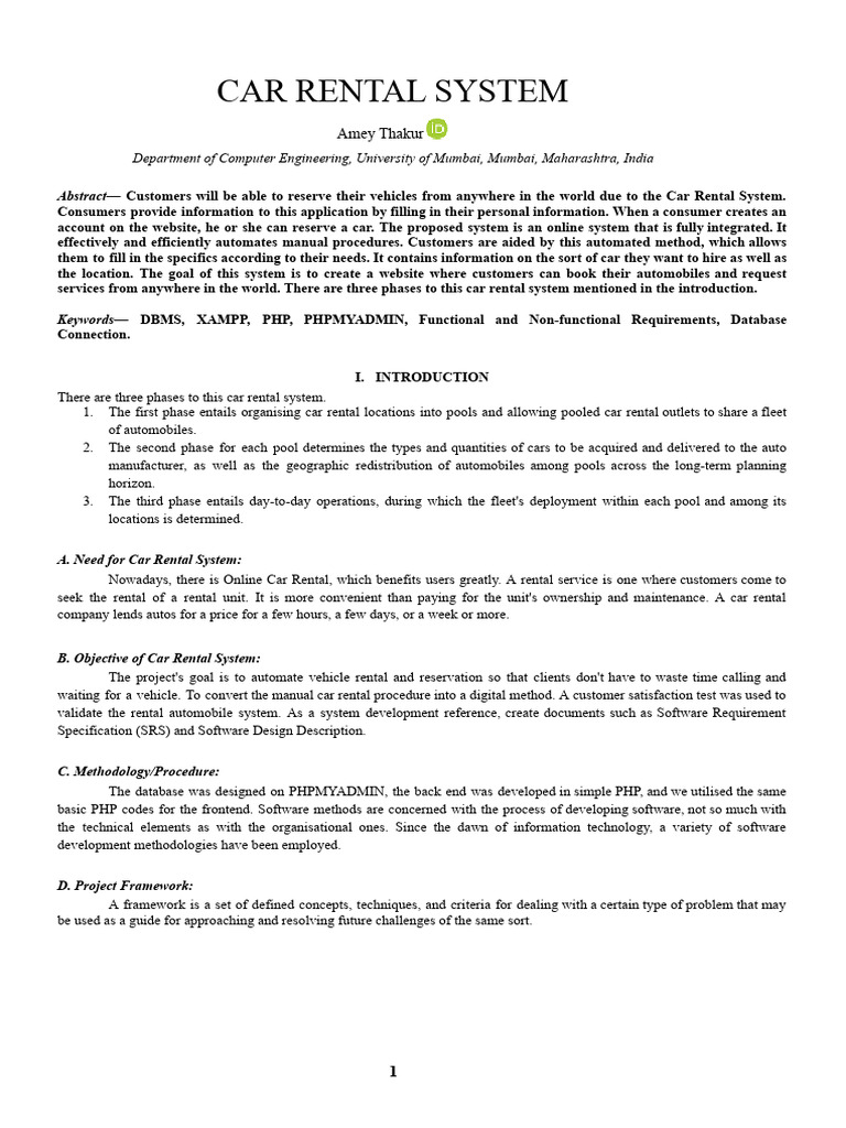 Car Rental System | PDF | Feasibility Study | Databases