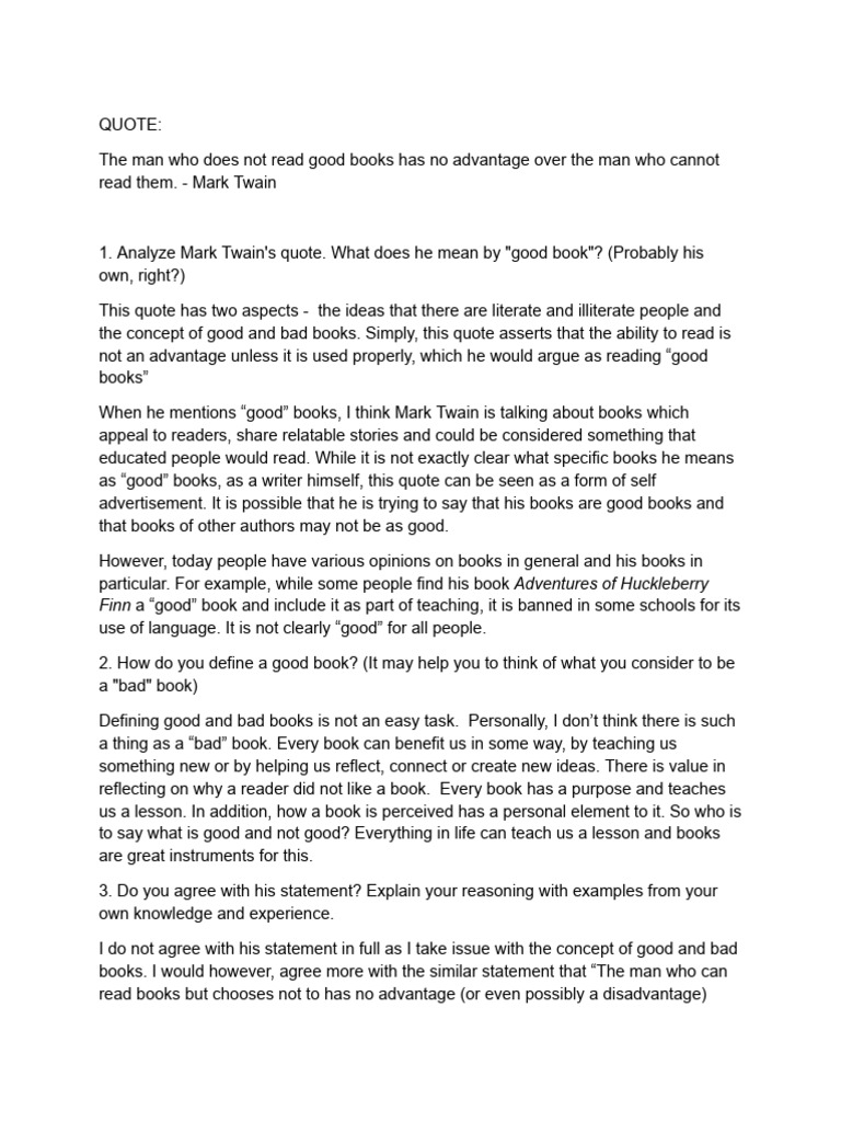 Mark Twain Quote Analysis Week 1 | PDF | Experience | Cognition