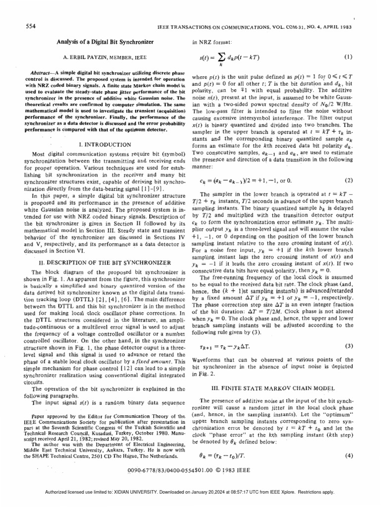 Analysis of A Digital Bit Synchronizer | PDF | Modulation | Telecommunications