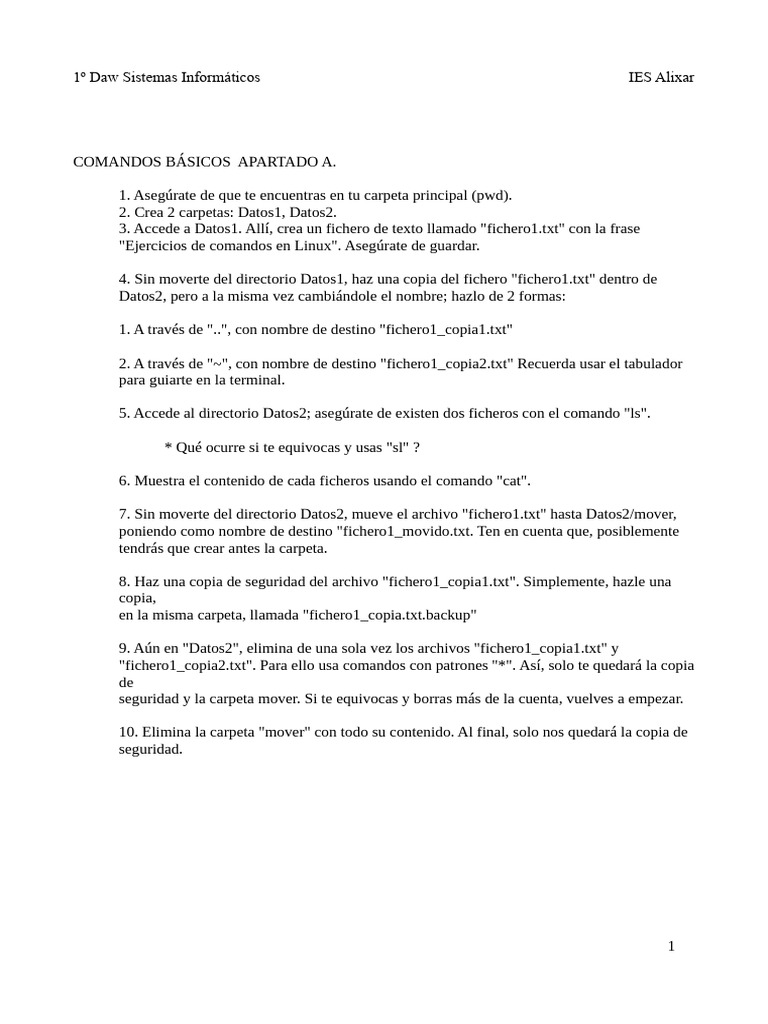 Unid08 Ejercicios Comandos Básicos Linux | PDF