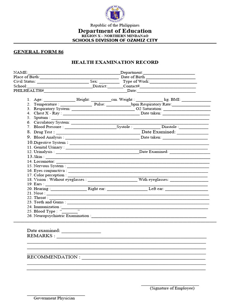 General Form 86 | PDF | Clinical Medicine | Medical Specialties