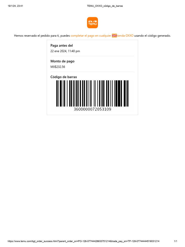 TEMU OXXO Código de Barras | PDF