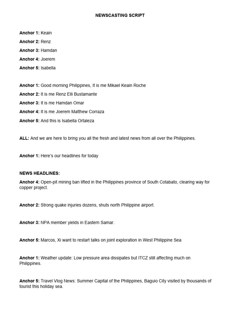 Newscasting Script | PDF | Earthquakes | Philippines
