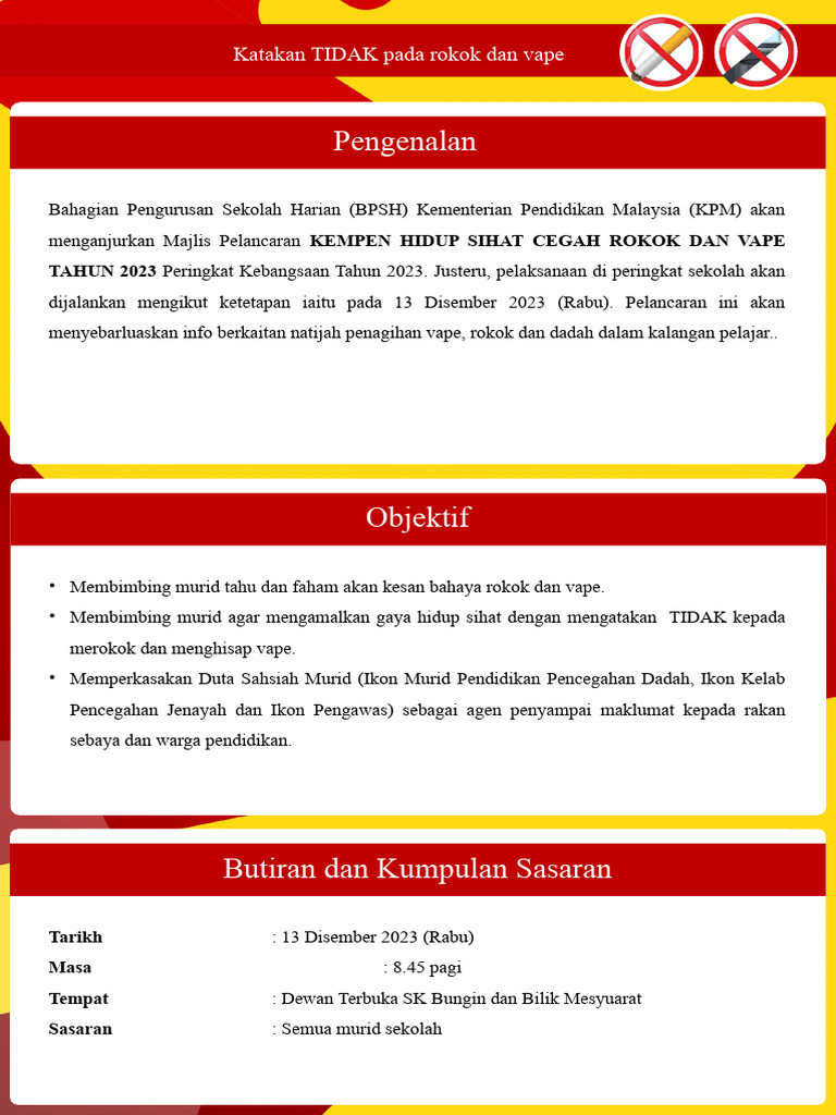 Buku Program Kempen Hidup Sihat Cegah Rokok Dan Vape SKB | PDF