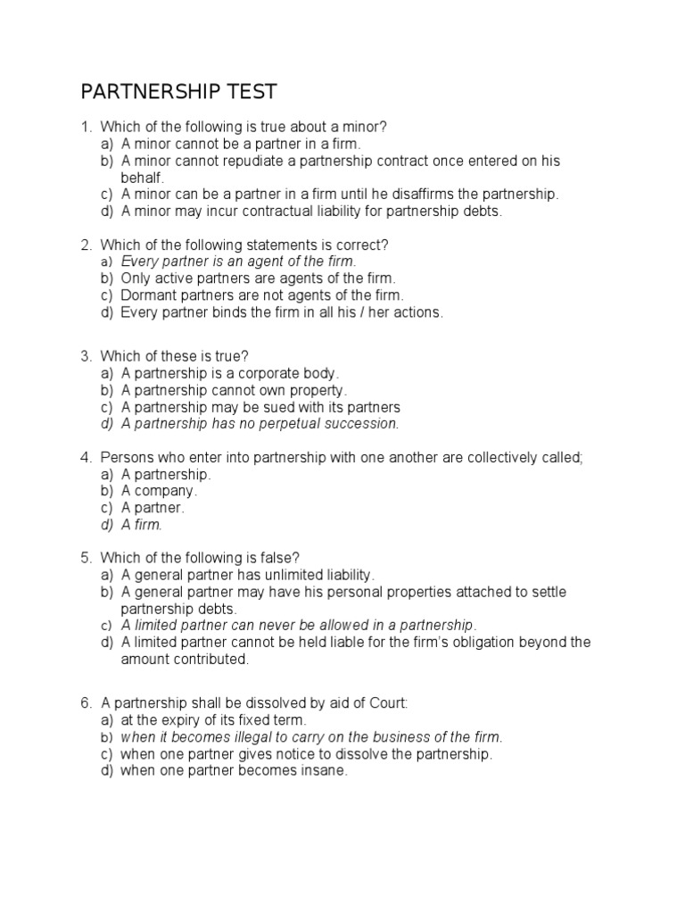 Partnership Test: Every Partner Is An Agent of The Firm | Download Free ...