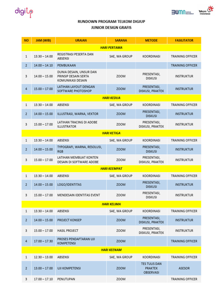 Rundown Program Telkom Digiup Junior Design Grafis | PDF