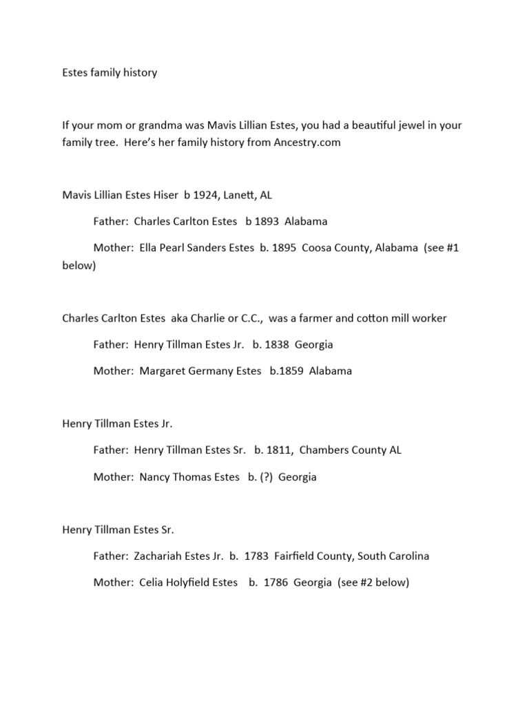 Estes Family History | PDF